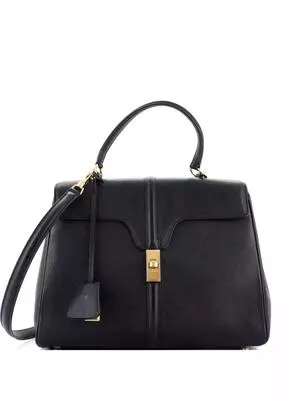 Celine 16 Top Handle Bag In Grained Calfskin - Black