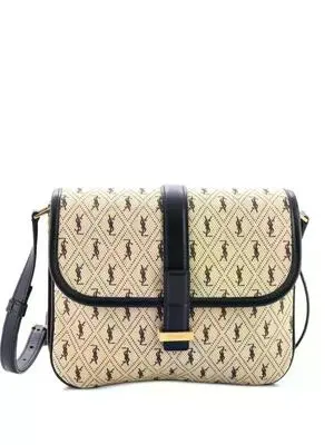 Saint Laurent Monogram All Over Canvas And Leather Flap Satchel Crossbody Bag - Blue