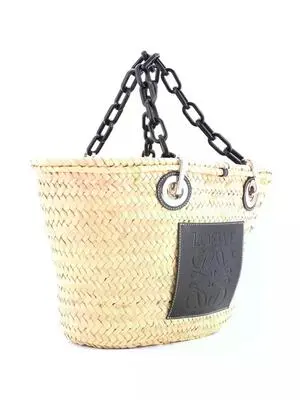Loewe Medium Basket Chain Raffia Tote Bag - Neutrals