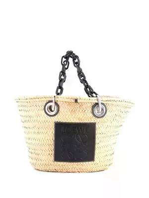 Loewe Medium Basket Chain Raffia Tote Bag