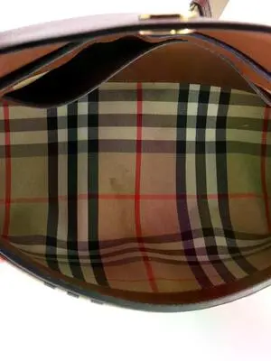 Burberry Note Leather With Vintage Check Canvas Medium Crossbody Bag
