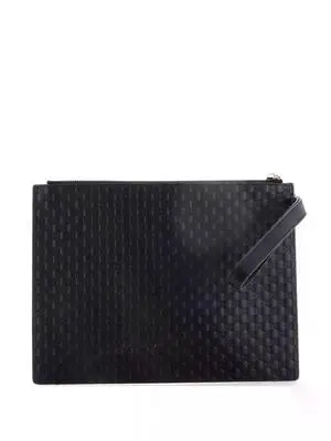 Gucci Microssima Leather Wristlet Pouch Clutch Bag - Black