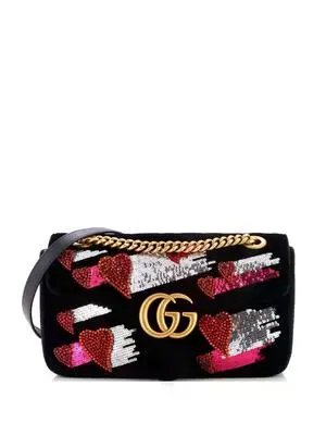 Gucci Gg Marmont Embellished Matelassé Velvet Small Bag - Black