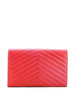 Saint Laurent Classic Monogram Wallet On Chain Matelasse Chevron Leather Medium Crossbody Bag - Red