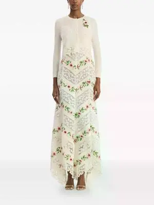 Oscar De La Renta Chiné Hibiscus Threadwork Cropped Cardigan