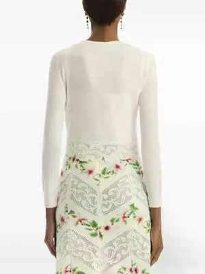 Oscar De La Renta Chiné Hibiscus Threadwork Cropped Cardigan