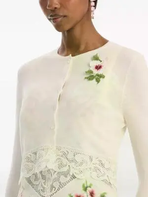 Oscar De La Renta Chiné Hibiscus Threadwork Cropped Cardigan