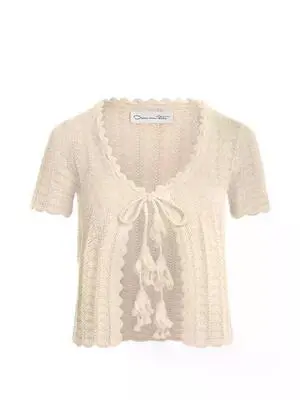 Oscar De La Renta Pointelle Weave Cardigan - Neutrals