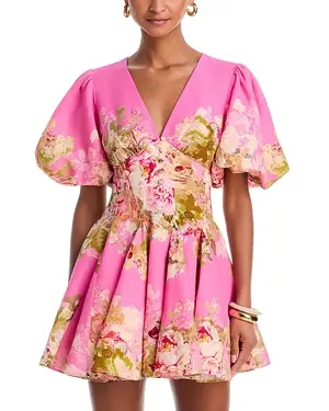 Hemant & Nandita Floral Balloon Sleeve Mini Dress - Pink