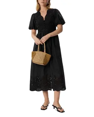 Whistles Cotton Broderie Midi Dress - Black