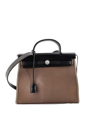 Hermès 31 Herbag Zip Leather And Toile - Gray