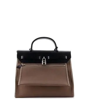 Hermès 31 Herbag Zip Leather And Toile - Gray