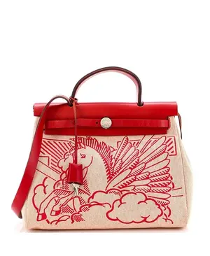 Hermès 31 Herbag Zip Pegase Pop Toile And Leather - Red