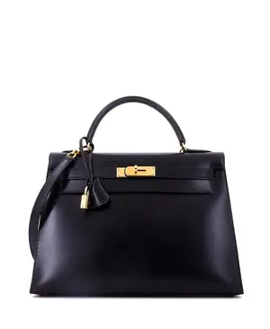 Hermès Kelly 32 Handbag Black Box Calf With Gold Hardware - Noir