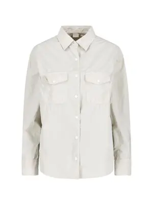 Aspesi Cotton Button-up Shirt With Crew Neck And Patch Pockets - Gray