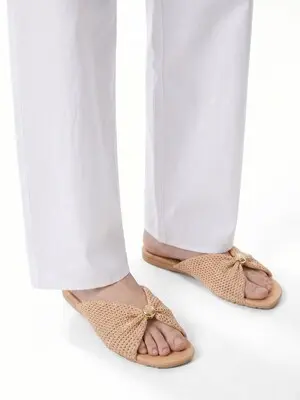 Loewe Raffia Sandals With Gold Tone Pebble Detail - Beige
