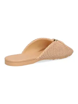 Loewe Raffia Sandals With Gold Tone Pebble Detail - Beige