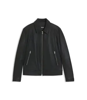BOSS Leather Zip-up Jacket With Metal Trims - Black