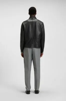 BOSS Leather Zip-up Jacket With Metal Trims - Black