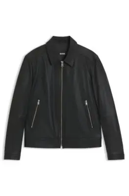 BOSS Leather Zip-up Jacket With Metal Trims - Black