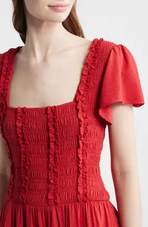 Moon River Square Neck Smocked Maxi Dress
