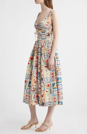 Moon River Postcard Print Cotton Midi Dress