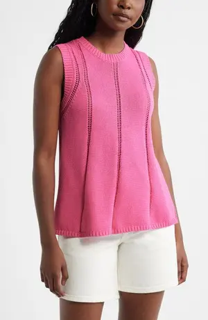 Caslon Open Stitch Sleeveless Sweater - Pink Shock