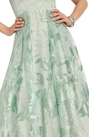 TAHARI ASL Metallic Embroidered V-neck Midi Dress