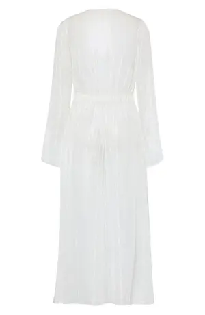MILLY Vince Metallic Pinstripe Long Sleeve Sheer Cover-up