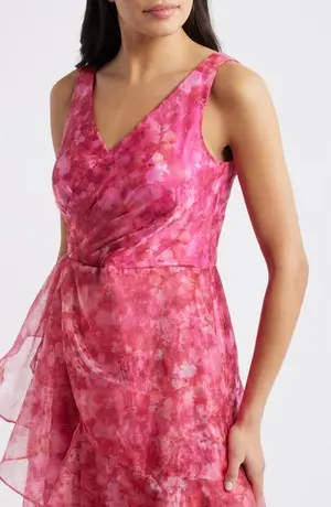 Eliza J Sleeveless Floral Ruffle Evening Gown