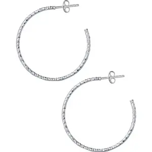 Argento Vivo Diamond Cut Hoop Earrings - Silver