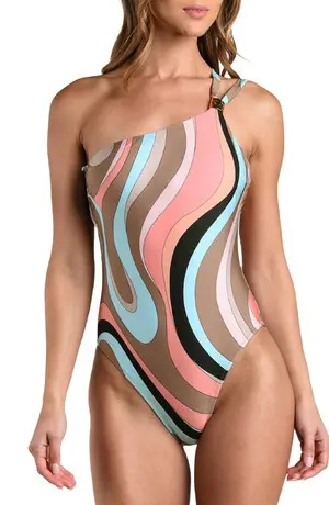 L'Agence Karmin Swirl One-shoulder Swimsuit