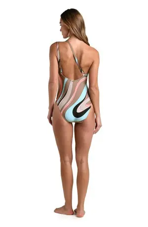 L'Agence Karmin Swirl One-shoulder Swimsuit