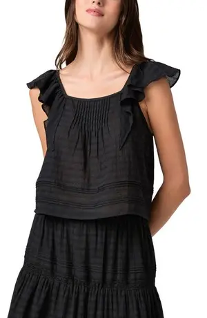 Paige Oaks Pintuck Ruffle Top - Black