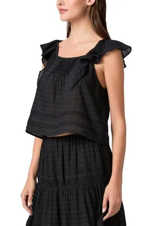 Paige Oaks Pintuck Ruffle Top - Black