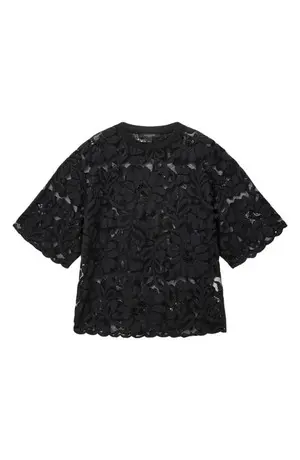 ALLSAINTS Amelie Floral Lace T-shirt - Black