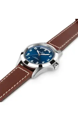 Hamilton Khaki Field Automatic Stainless Steel And Leather Strap Watch - Blue