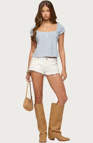 EDIKTED Rhory Pinstripe Puff Sleeve Top - Light-blue