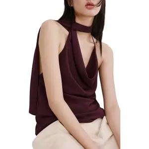 Mango Polka Dot Cowl Neck Sleeveless Top - Maroon