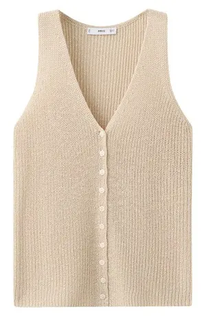 Mango V-neck Button-front Sweater Vest - Sand