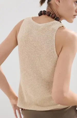 Mango V-neck Button-front Sweater Vest - Sand