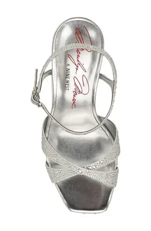 Nine West Embellished Ankle Strap Platform Sandals - Metallic Silver