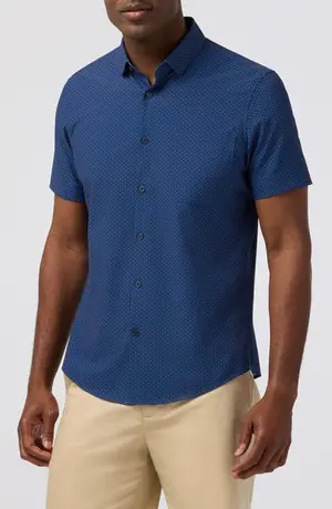 Mizzen+main Leeward Trim Fit Short Sleeve Button-up Shirt - Midnight Navy Micro Gem