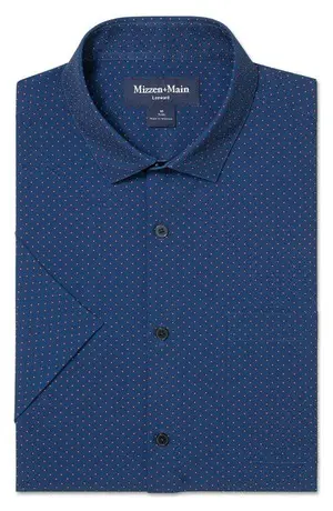 Mizzen+main Leeward Trim Fit Short Sleeve Button-up Shirt - Midnight Navy Micro Gem