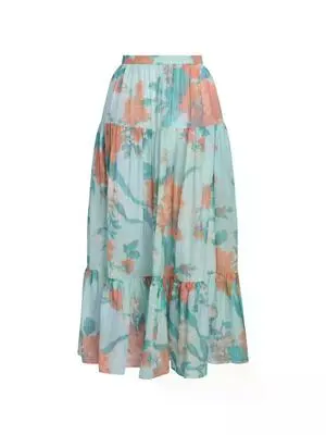 Erdem Floral Print Tiered Midi Skirt