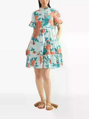 Erdem Floral Print Tiered Midi Dress - Blue