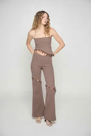 ZIERRA LEONA Silente Pant Embellished Wide Leg Trousers