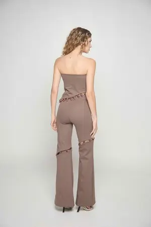 ZIERRA LEONA Silente Pant Embellished Wide Leg Trousers