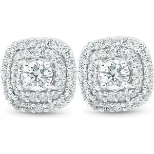 BLISS DIAMOND 1/2 Ct Tdw Genuine Diamond Cushion Halo Studs - Silver