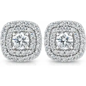 BLISS DIAMOND 1/2 Ct Tdw Genuine Diamond Cushion Halo Studs - Silver